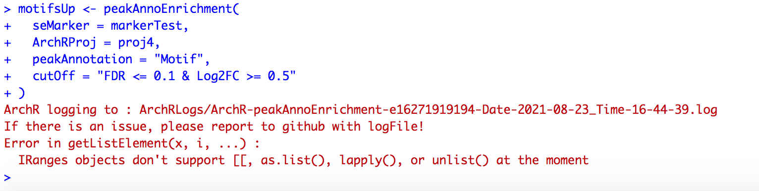 New error when running peakAnnoEnrichment · Issue #997 · GreenleafLab/ArchR · GitHub