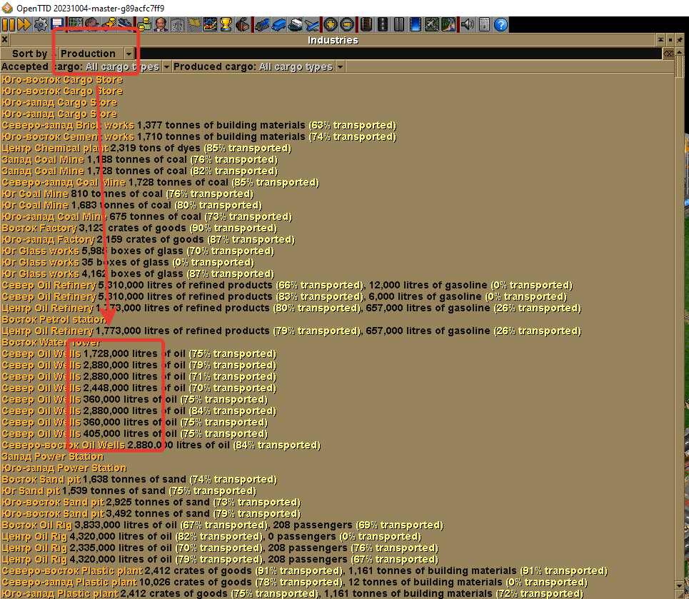 [bug] Wrong Industries Sort By Production In Industry Window · Issue 11413 · Openttd Openttd