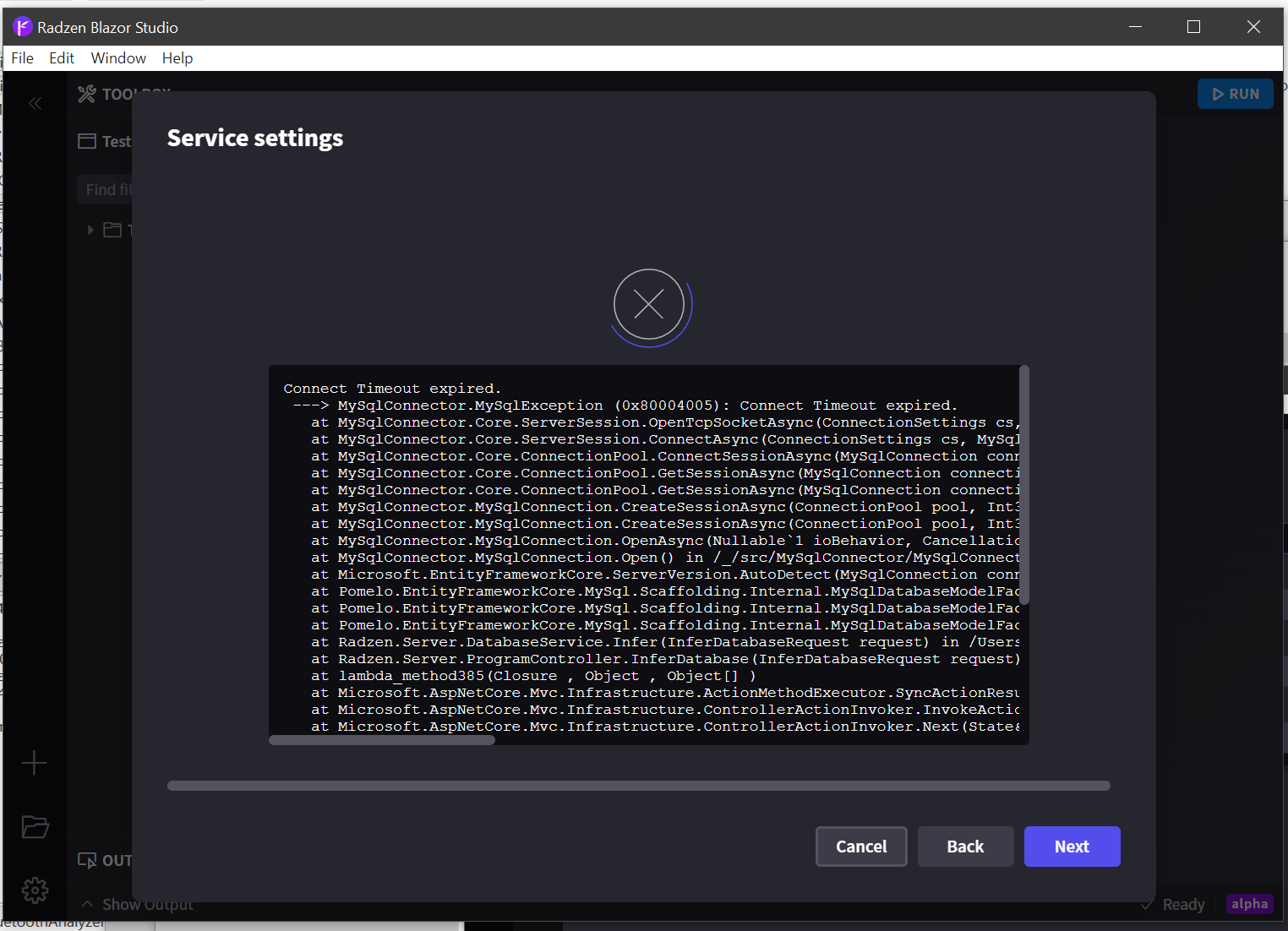 Cannot establish MySQL connection · Issue #50 · radzenhq/radzen-blazor-studio · GitHub