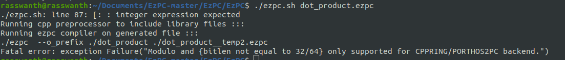 Fatal error: exception Failure("Modulo and {bitlen not equal to 32/64 ...
