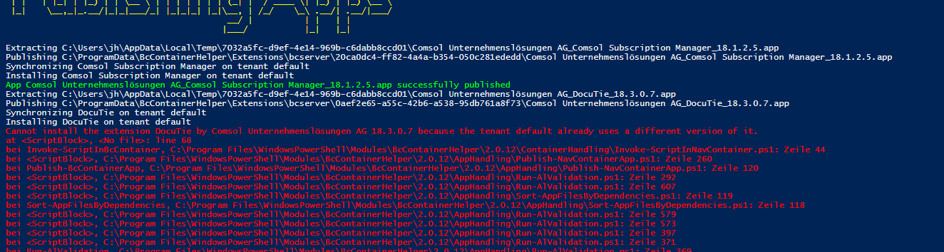 Cannot install the extension xxxx by zzz 18.3.0.7 because the tenant default already uses a ...
