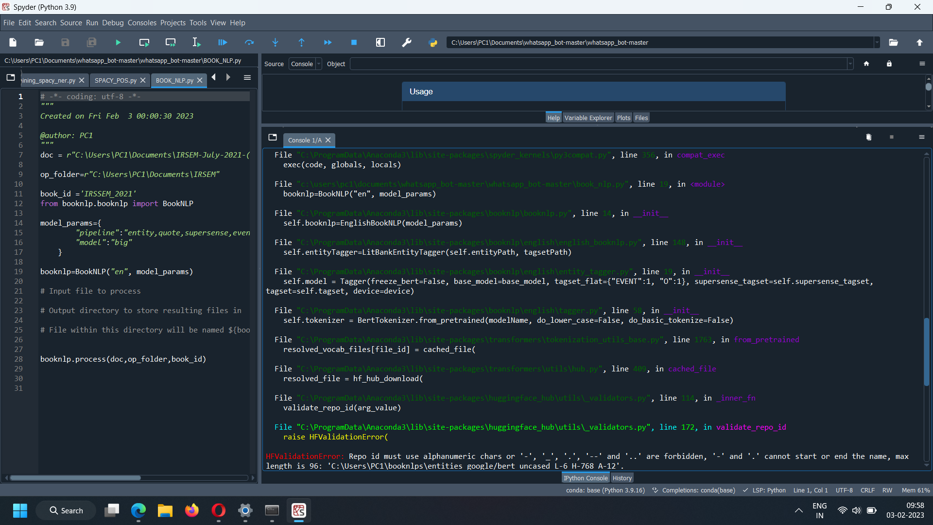 HFValidation error · Issue #12 · booknlp/booknlp · GitHub