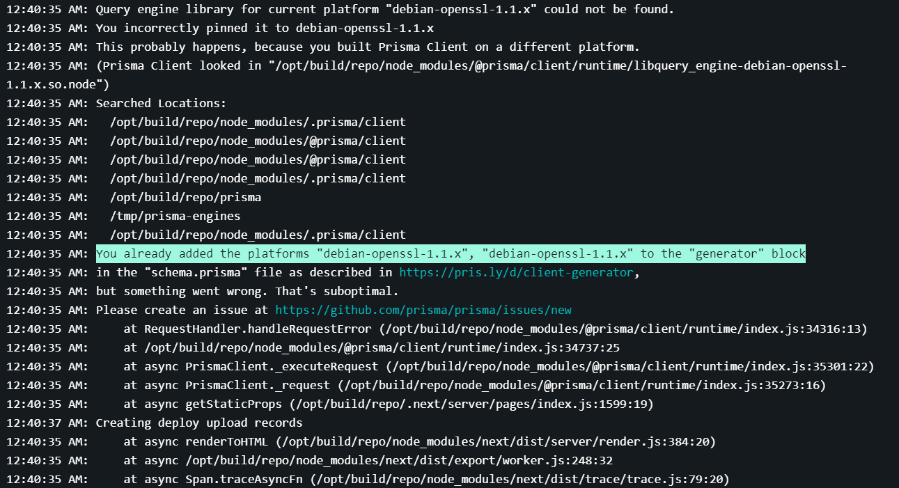You already added the platforms "debian-openssl-1.1.x" · Issue #16207 · prisma/prisma · GitHub