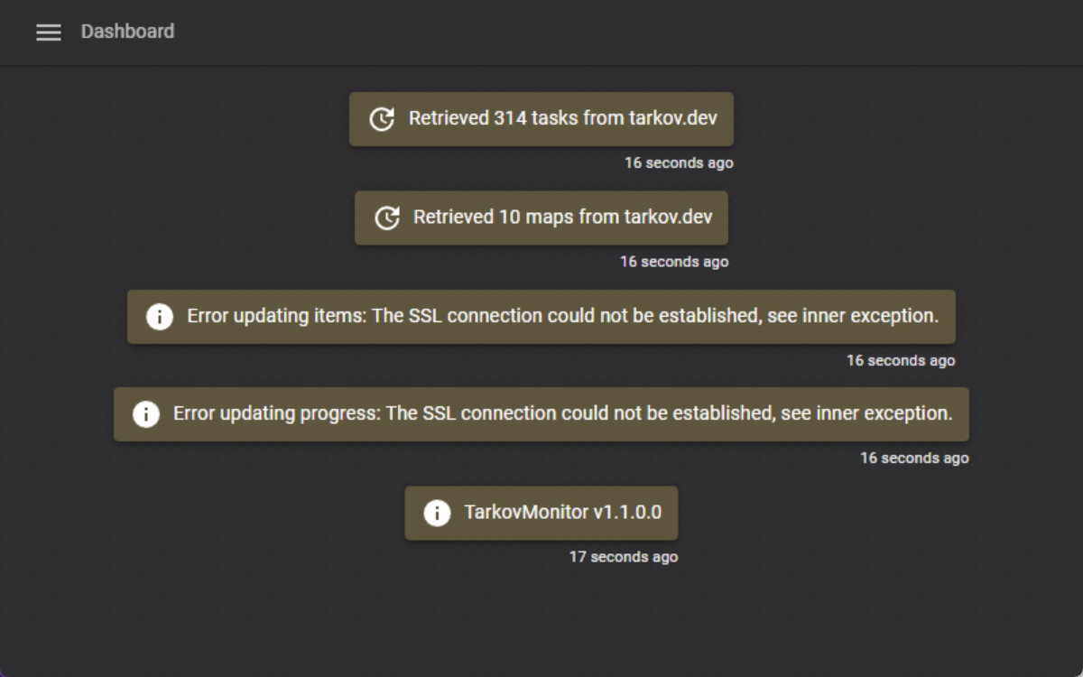 Error checking for new version: 403 (Forbidden) · Issue #27 · the-hideout/TarkovMonitor · GitHub