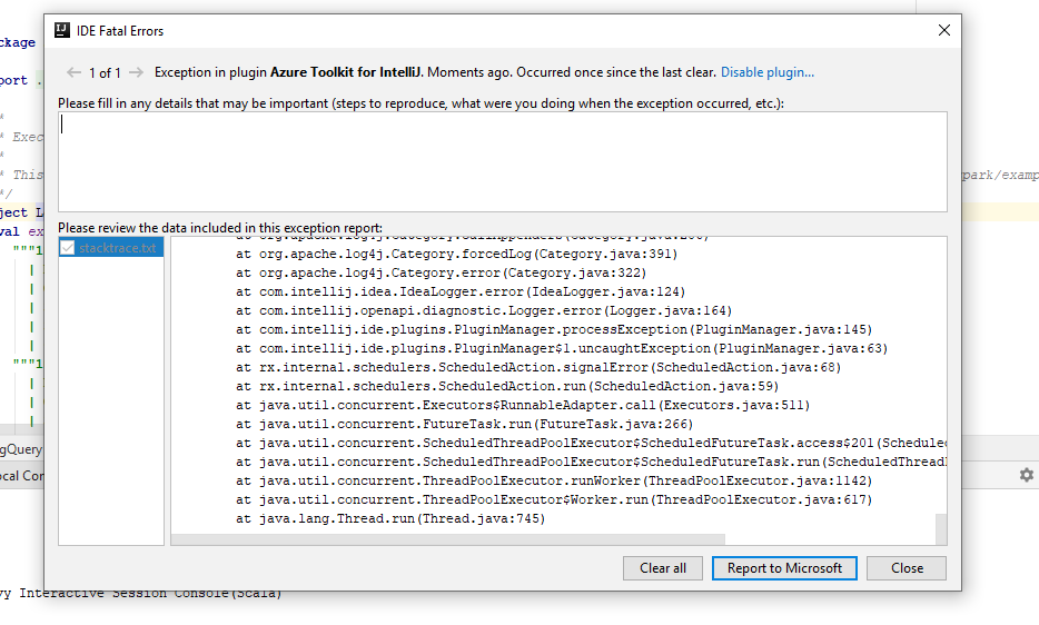 Intellij Spark Remote Console Idle Too Long Time Spark Interactive Console Causes Uncaught