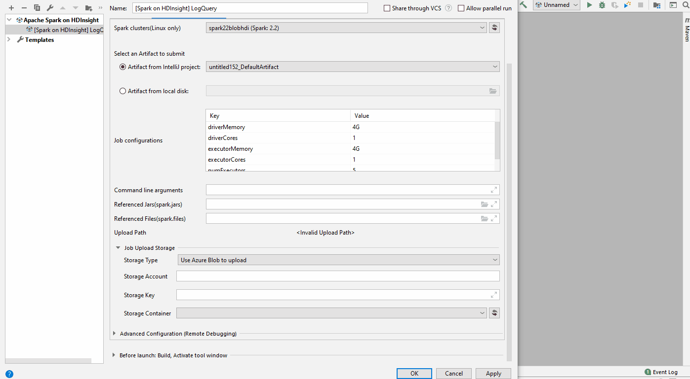 Intellij Runconfig The Key Of The Storage Account Of Gen2 Can Be Reloaded But The Key Of The 