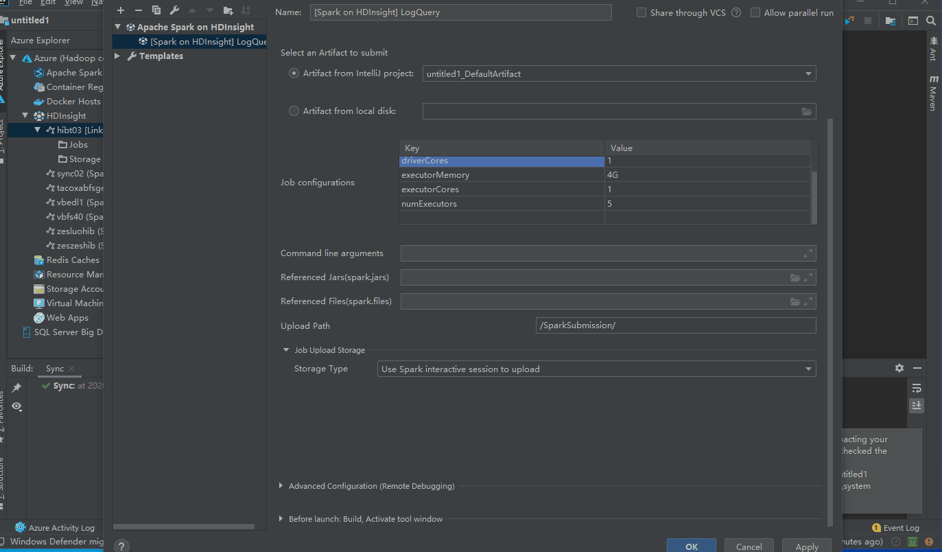 [IntelliJ][ESP][Config]Get error when remotely run HDInsight configuration. · Issue #3925 ...