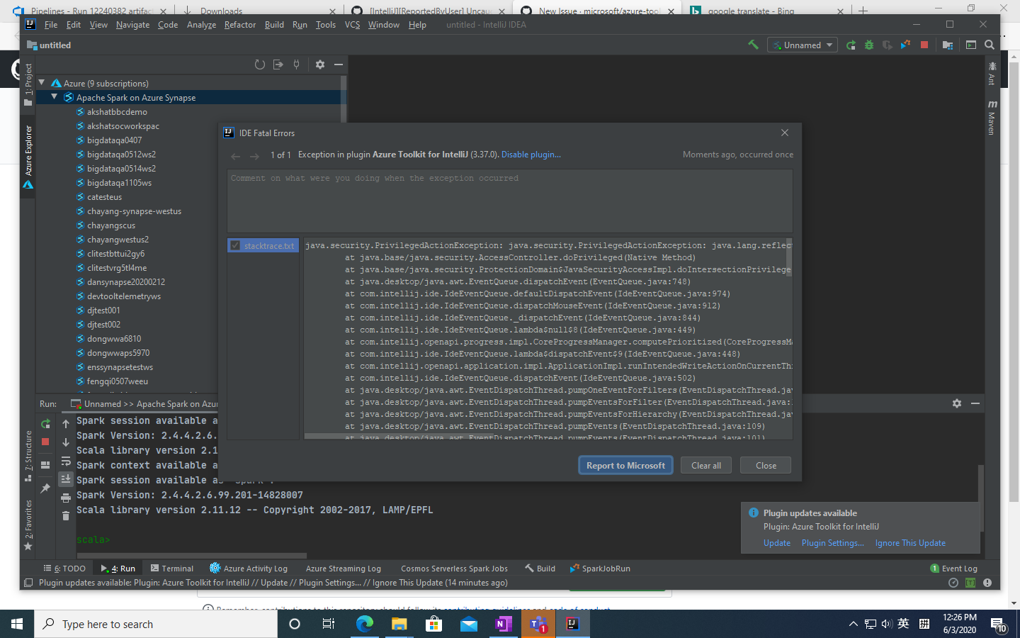 Intellij Reportedbyuser Uncaught Exception Curityprivilegedactionexception Java