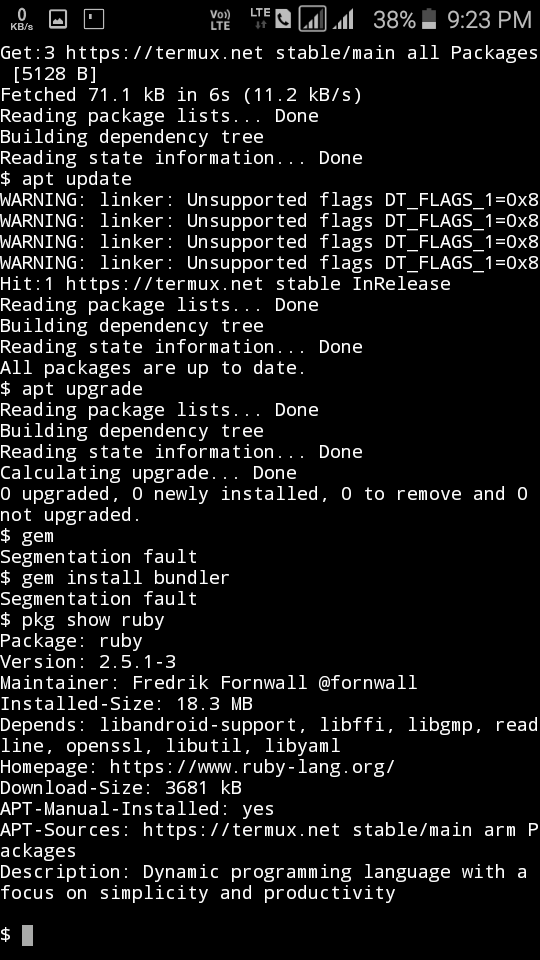 Unsupported flags & ruby segmentation fault · Issue #840 · termux/termux-app · GitHub