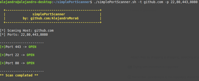 Github Alejandromoragsimpleportscanner Simple And Fast Tool To Scan Ports Written In Bash