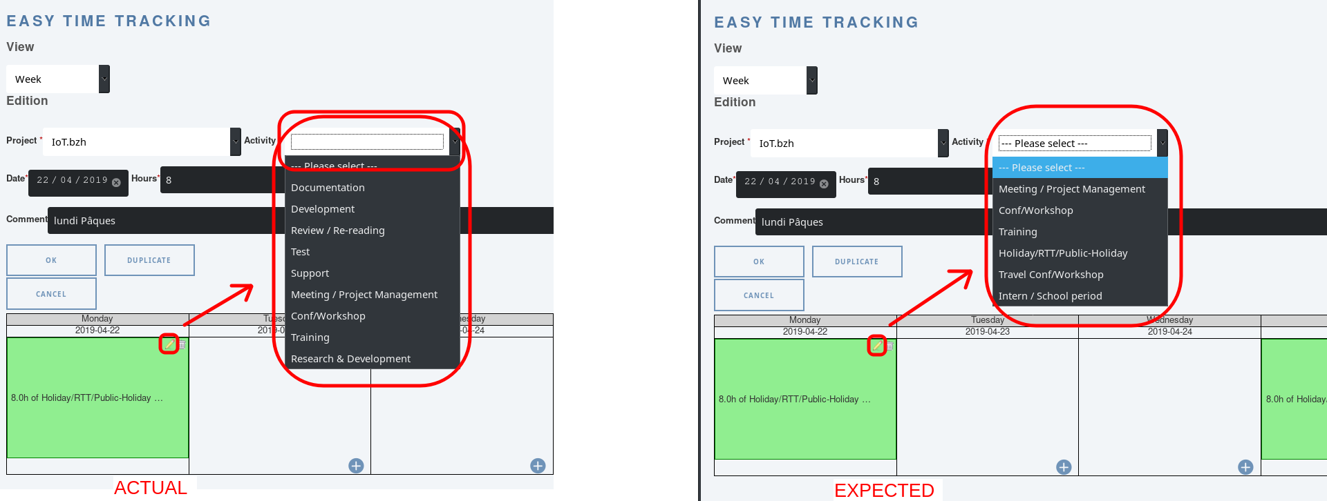 Activity dropbox menu values are incorrect when edit/duplicate an entry · Issue #13 · iotbzh ...