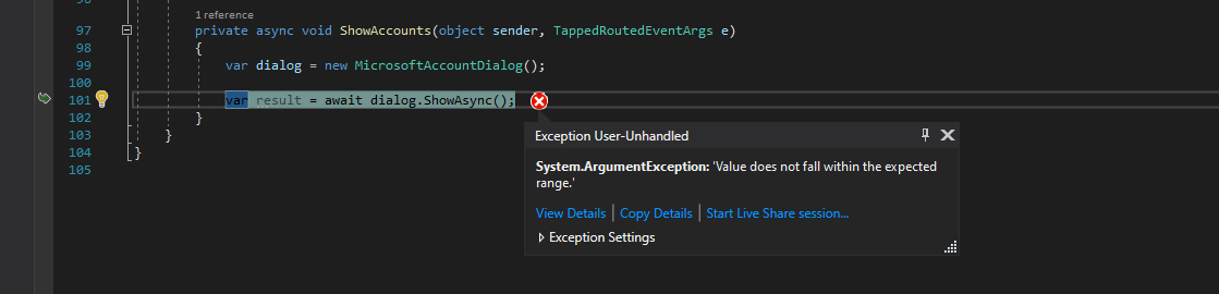 ContentDialog.ShowAsync() throws ArgumentException · Issue #4341 · microsoft/microsoft-ui-xaml ...