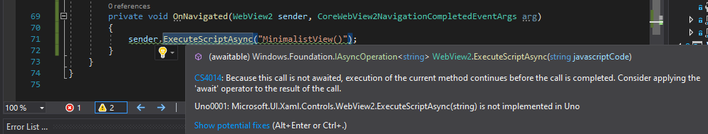 UNO0001: undeserved ExecuteScriptAsync · Issue #6035 · unoplatform/uno ...