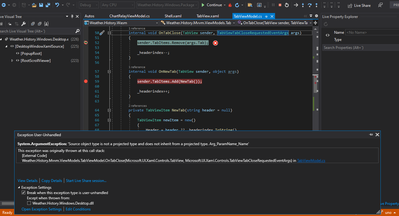 Question: TabView.TabItems.Remove() :: System.ArgumentException · Issue #5238 · microsoft ...