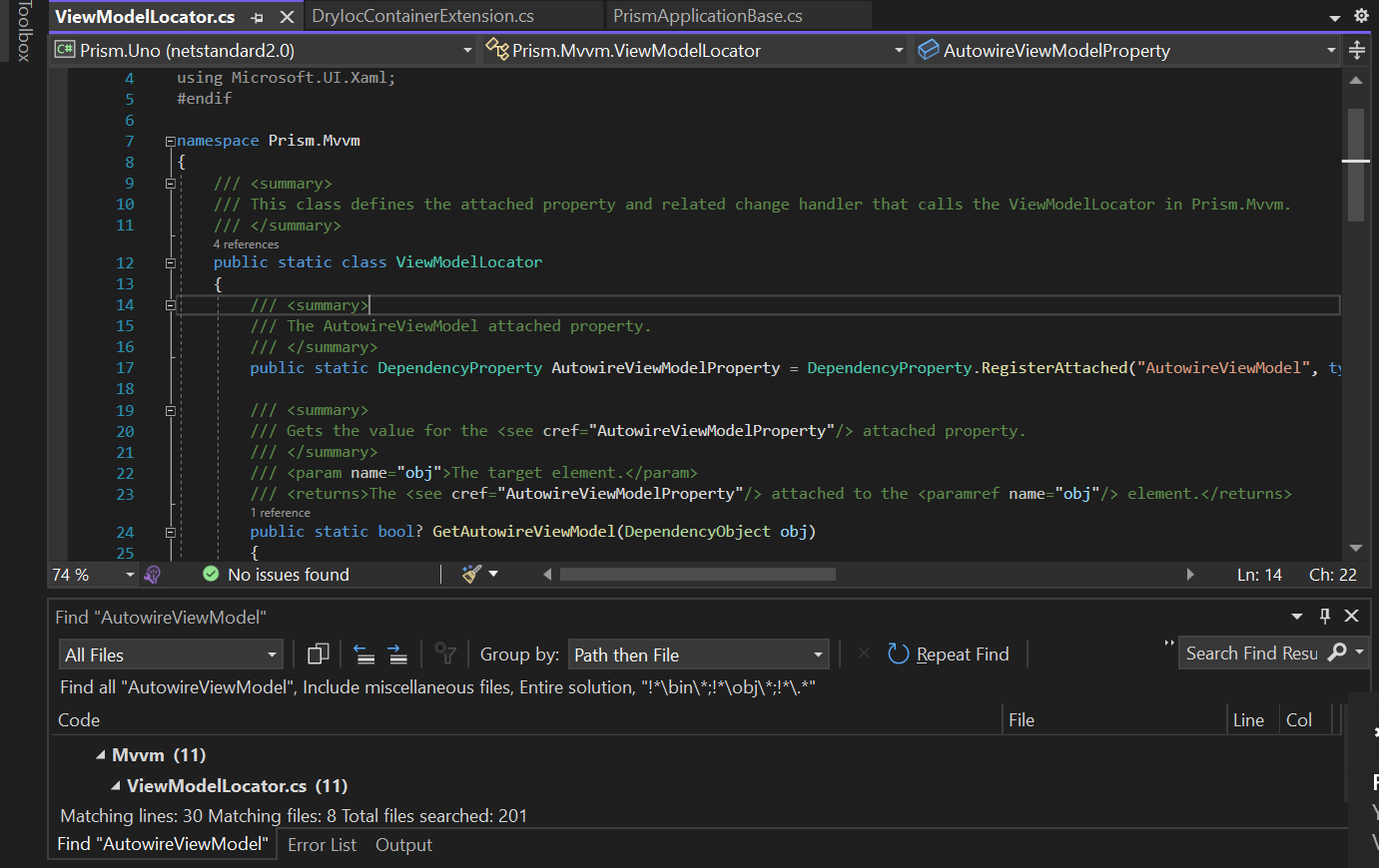 The attachable property 'AutowireViewModel' was not found in type ...