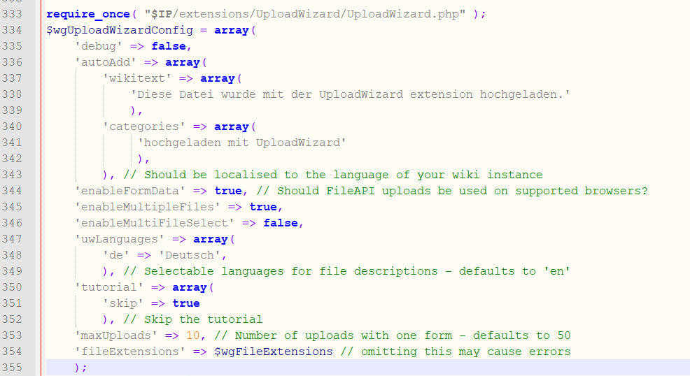 UploadWizard-Konfiguration anpassen: Vorlage:Information ist englisch ...