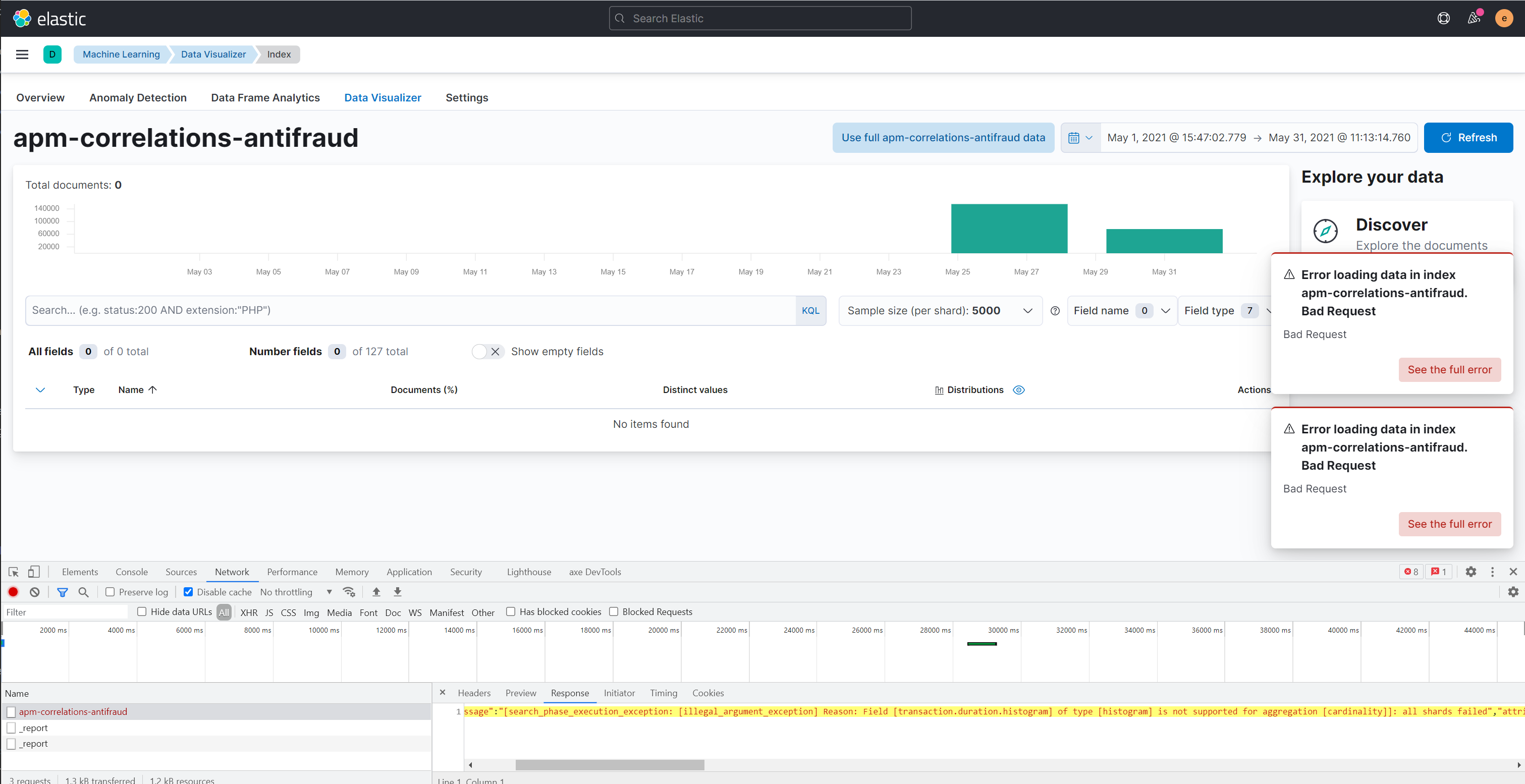Ml Index Data Visualizer Should Support Histogram Type And Better Handle Unsupported Types 