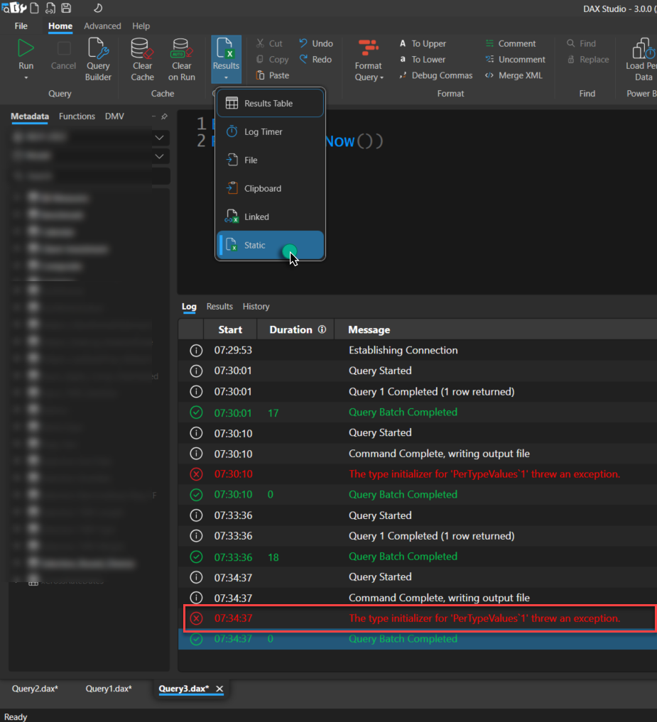 Error when returning query output to static excel · Issue #897 · DaxStudio/DaxStudio · GitHub