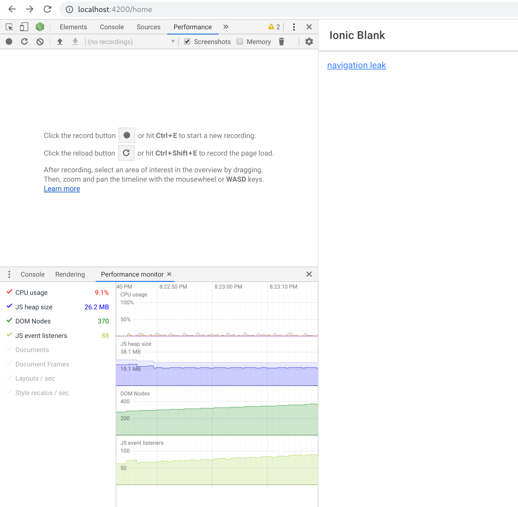 Bug Navigating Between Pages Inside An Ionic App Is Leaking Dom Nodes · Issue 19242 · Ionic