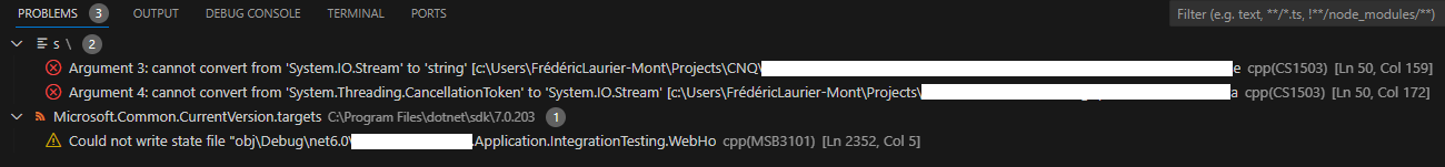 [BUG] Problems tab has wrongly parsed, truncated errors after 'dotnet build' · Issue #540 ...