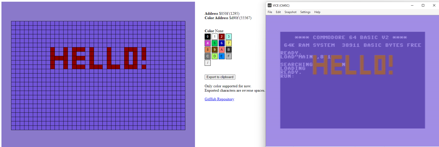 GitHub - Weilbyte/c64-screen-color: Color in a 40x25 Commodore 64 screen and export as ACME ...