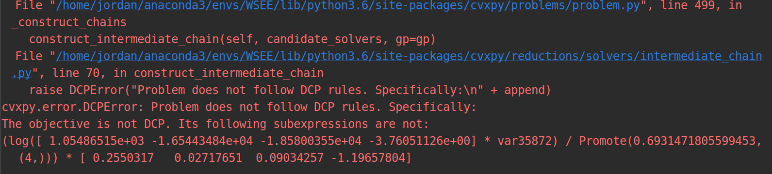 DCPError("Problem does not follow DCP rules. Specifically:\n" + append ...
