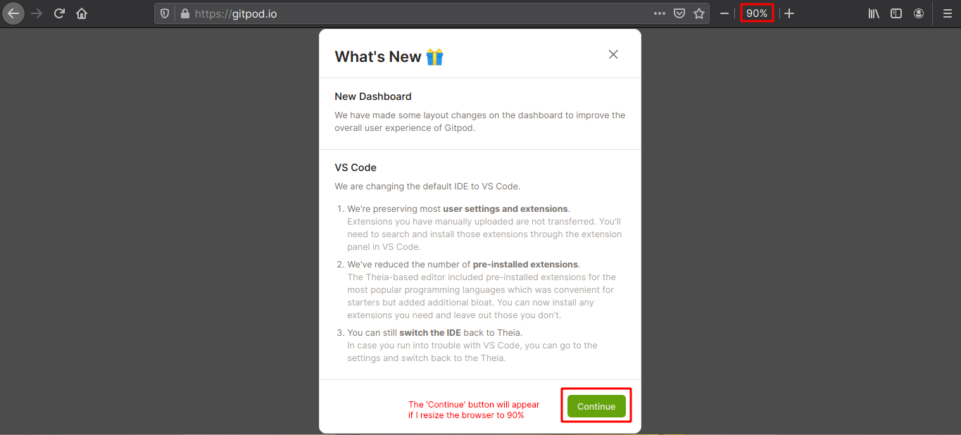 [Responsiveness] What's New popup is not responsive · Issue #3829 · gitpod-io/gitpod · GitHub