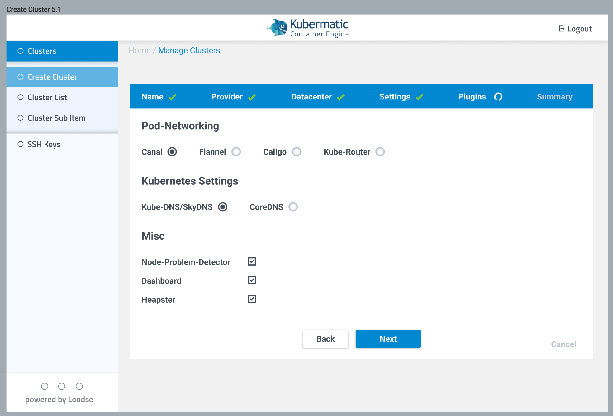 Add wizard step for in cluster plugins · Issue #163 · kubermatic/dashboard · GitHub
