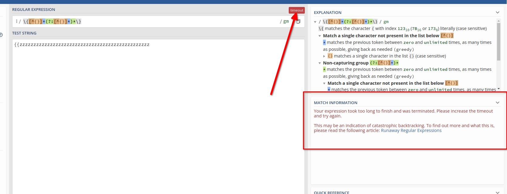 Runaway Regular Expression, possibly catastrophic backtracking · Issue #430 · Androz2091/discord ...