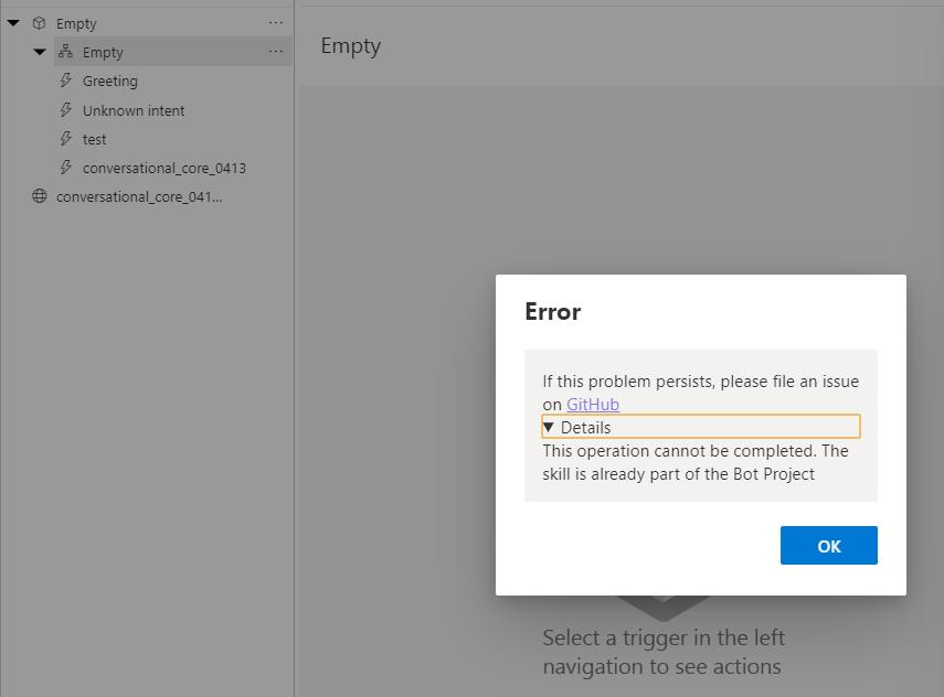 error pop up for duplicated skill · Issue #7827 · microsoft/BotFramework-Composer · GitHub