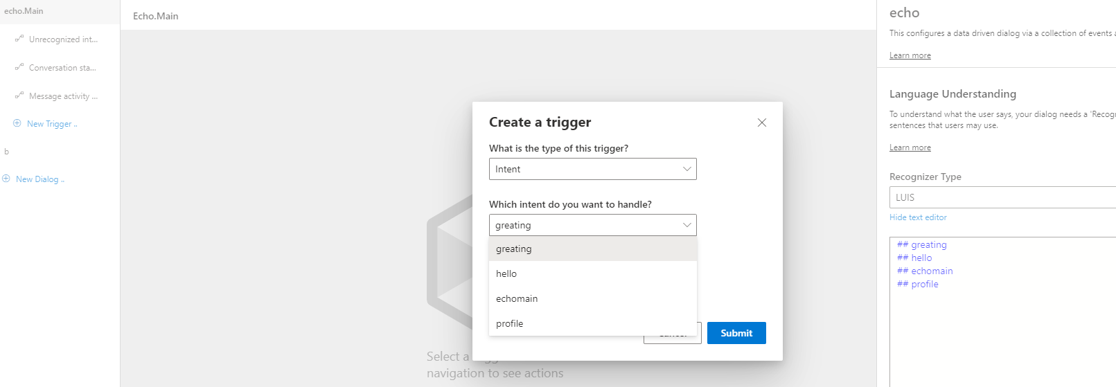 Can T Select An Existing Intent When Configuring Language Understanding For A New Dialog · Issue