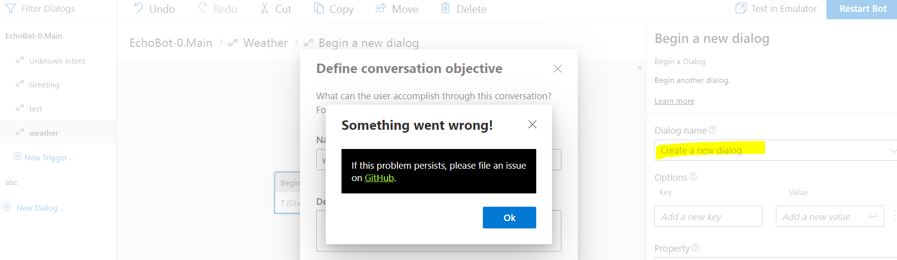 could not create the dialog in begin dialog in form dropdown · Issue #2379 · microsoft ...