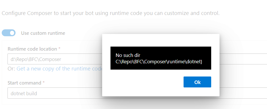 Copy default custom runtime hit errors · Issue #3431 · microsoft/BotFramework-Composer · GitHub
