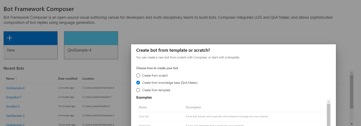 create QnA bot wizard missing "create from scratch" option · Issue ...