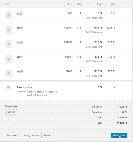 Clicking recalculate after order creation changes discount price ...