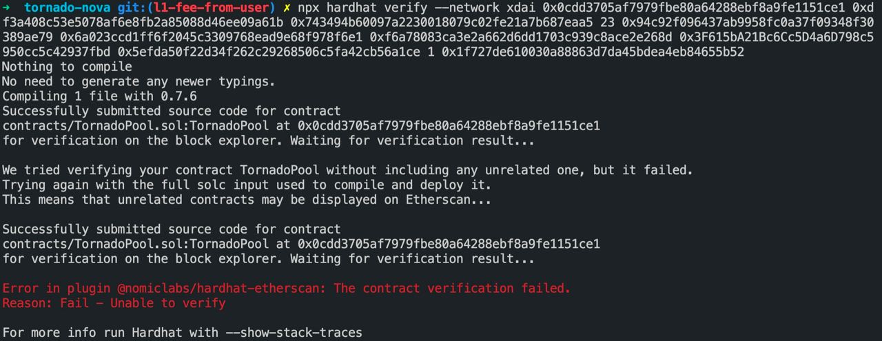 Hardhut plugin = Standard JSON input smart-contract-verification doesn't work for tornado nova ...