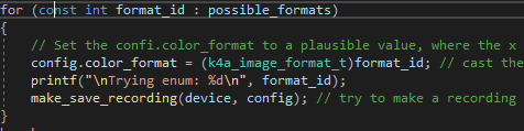k4a_record_create() fails for most device configuration color formats ...