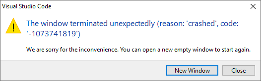 `The window terminated unexpectedly (reason: 'crashed', code: '-1073741819")` · Issue #193528 ...