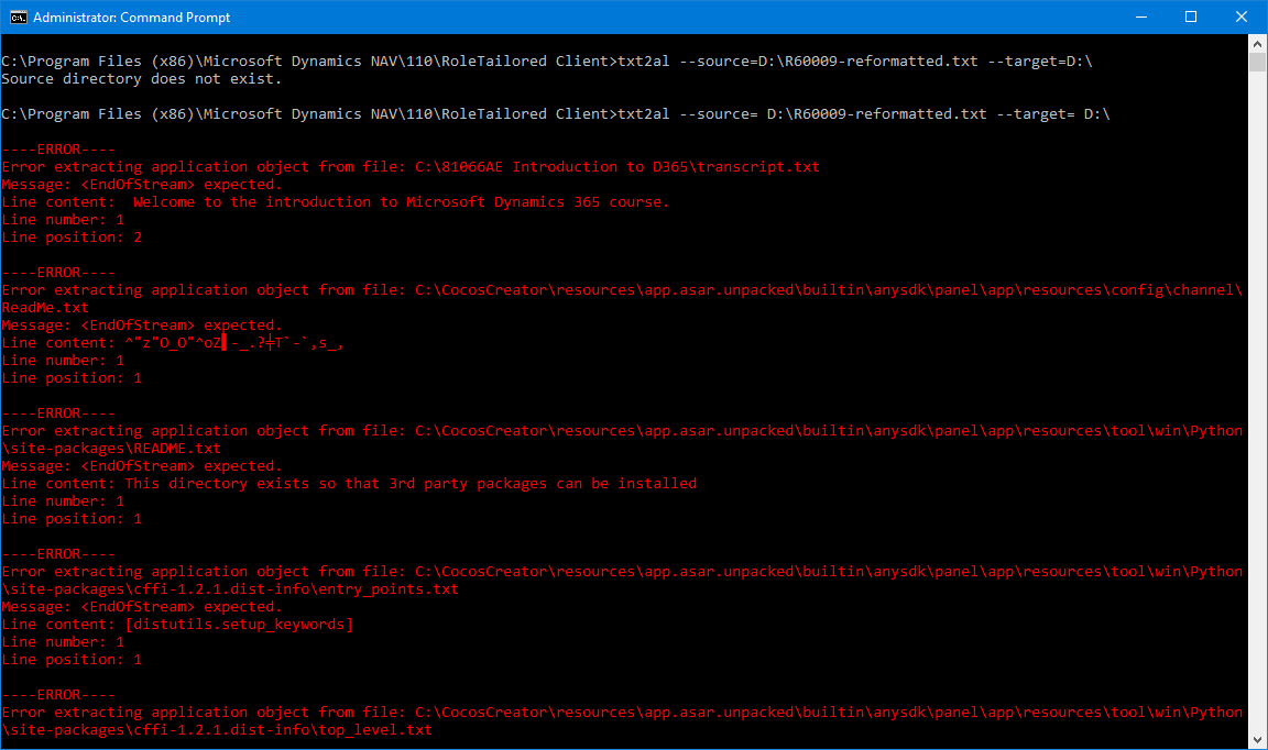 txt2al - Error extracting application object from file: Error extracting application object from ...