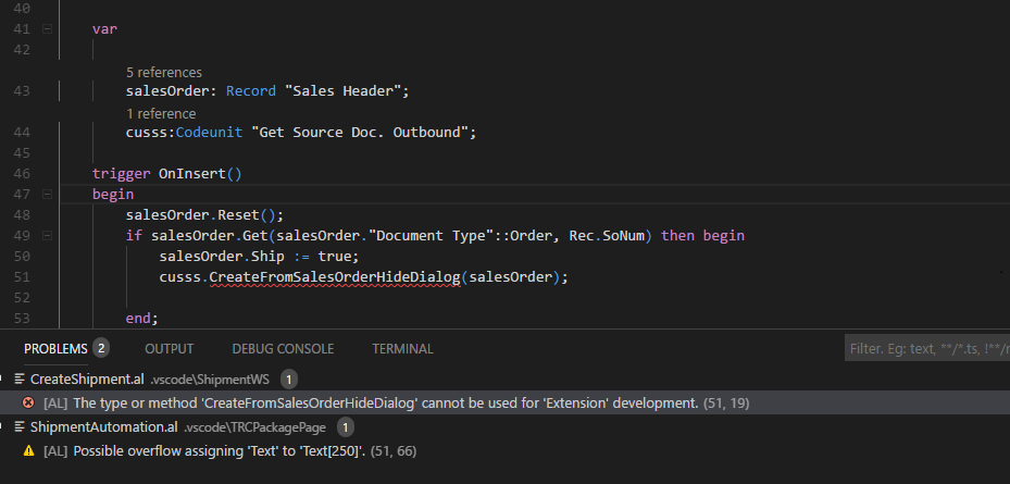 Code 5752: 'CreateFromSalesOrderHideDialog' cannot be used for ...