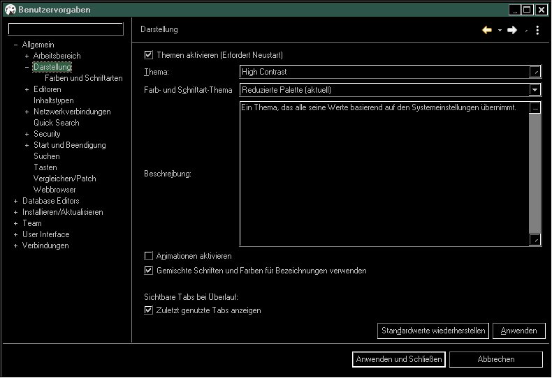 Support for 'dark theme' (High Contrast [Standart/Eclipse 3/Reduced ...