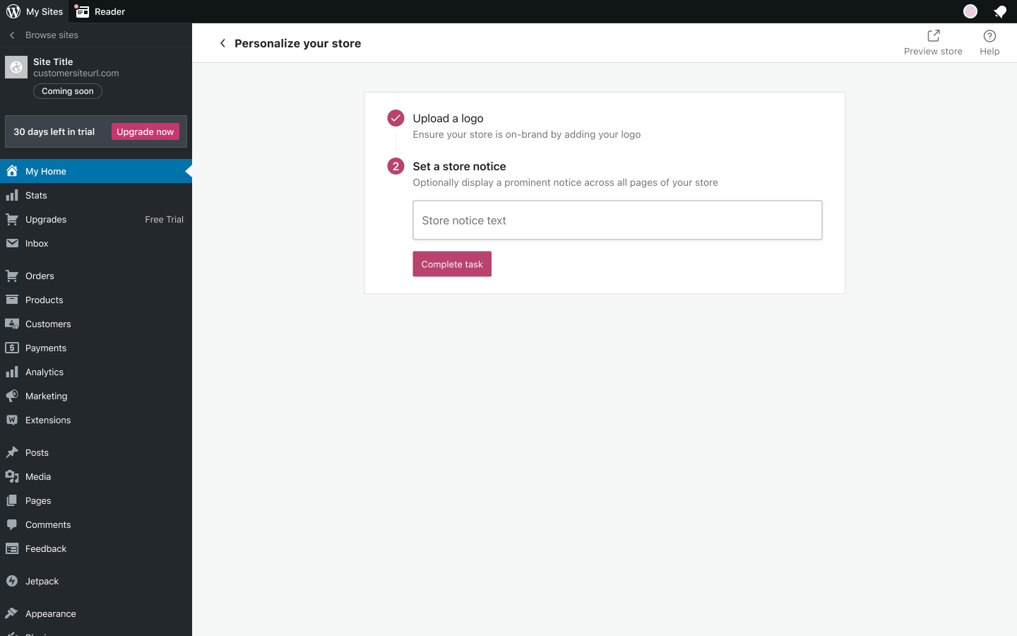Free trial: Customize "Personalize your store" task · Issue #1028 · Automattic/wc-calypso-bridge ...