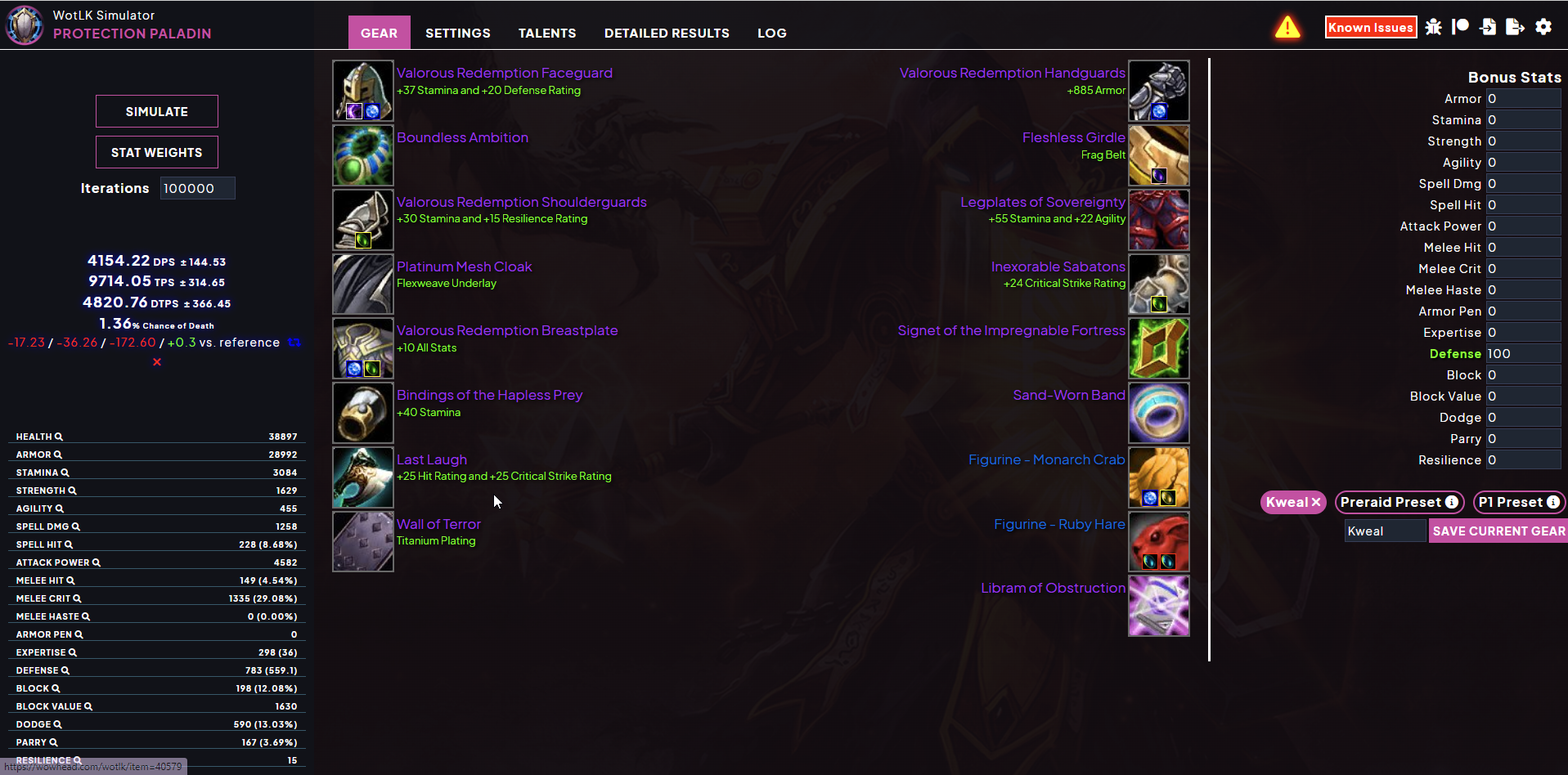 Bonus Stats : Defense is improving chance of death · Issue #1598 · wowsims/wotlk · GitHub