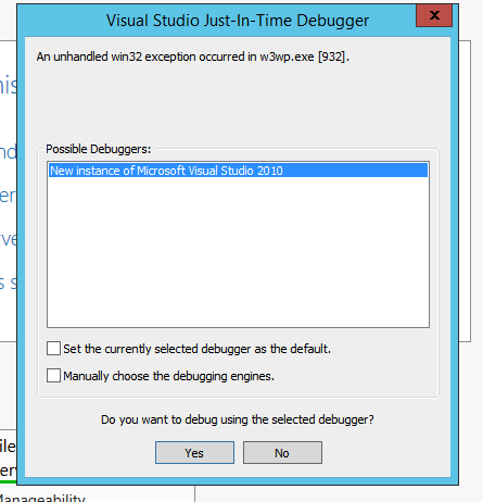 Just-In-Time Debugger occurred , Stop the server · Issue #666 · tjanczuk/iisnode · GitHub