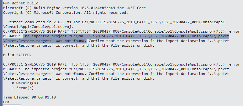 Visual Studio 2019 & .Net Core 3.1: paket.lock failed with invalid parameter 'netcoreapp3.1 ...