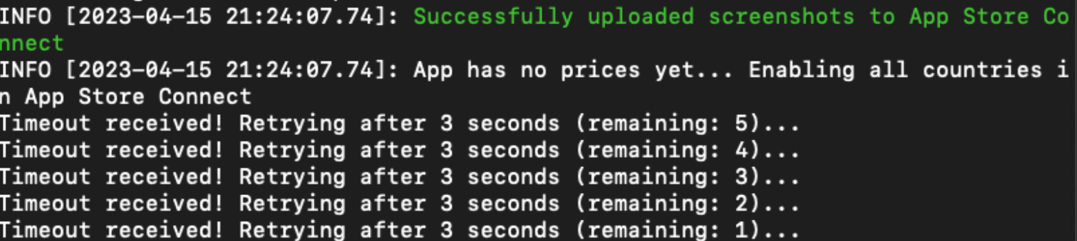 Fastlane getting "The request could not be completed because: Server error got 500" error for ...