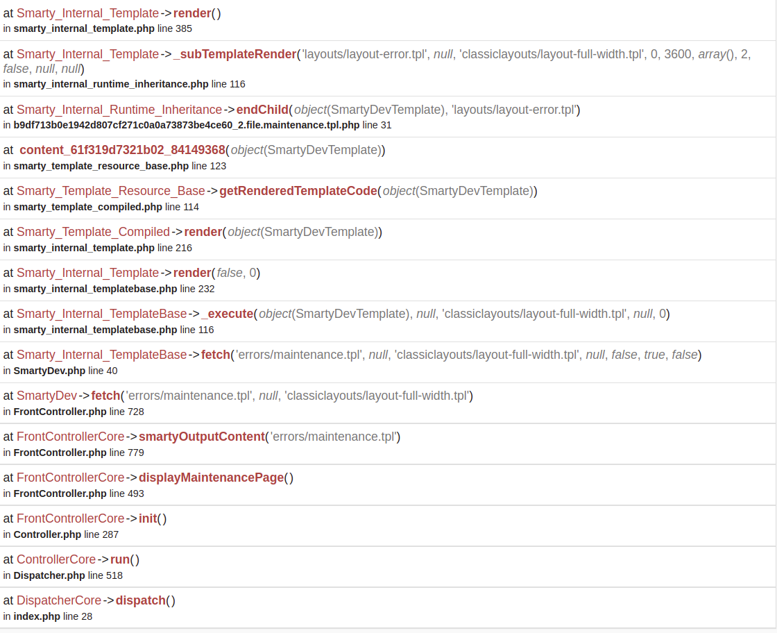 After upgrading to 1.7.8.x the maintanence page throws an error for user who is not on IP ...