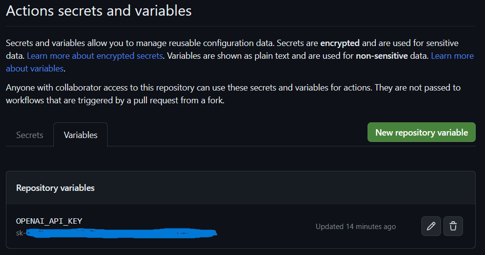 Problem: Didn't get OPENAI_API_KEY seted in Variables/Secrets for this repo. · Issue #104 ...