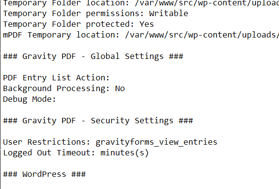 System Status Clipboard copy is missing some data. · Issue #1199 · GravityPDF/gravity-pdf · GitHub