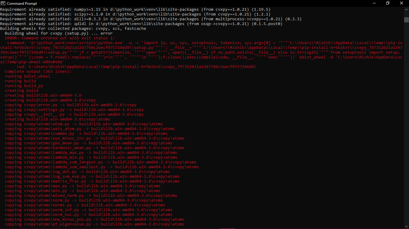 Not Able To Install Cvxpy · Issue 1409 · Cvxpy Cvxpy · Github